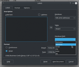 LibreOffice – address label merge (from spreadsheet) – Ryan and Debi