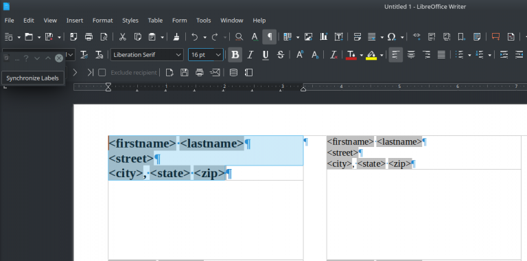 LibreOffice – address label merge (from spreadsheet) – Ryan and Debi